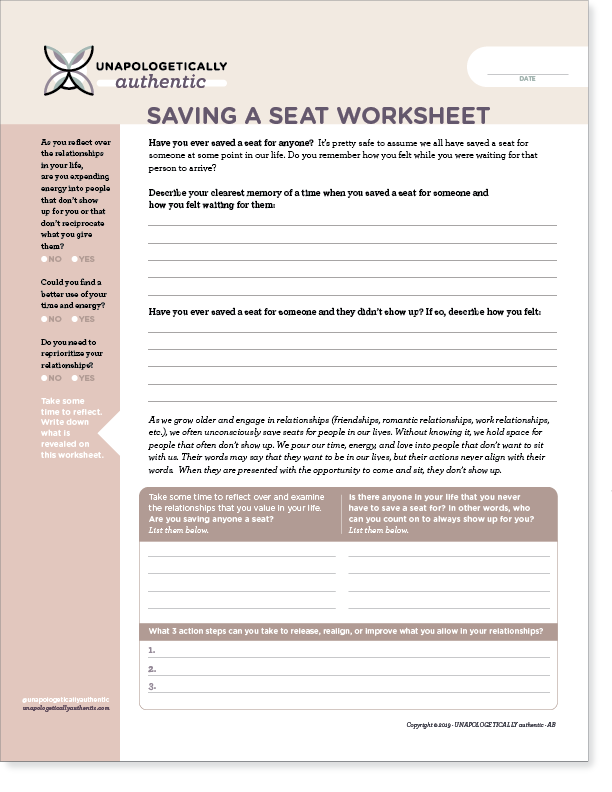 Saving a Seat - UNAPOLOGETICALLY authentic